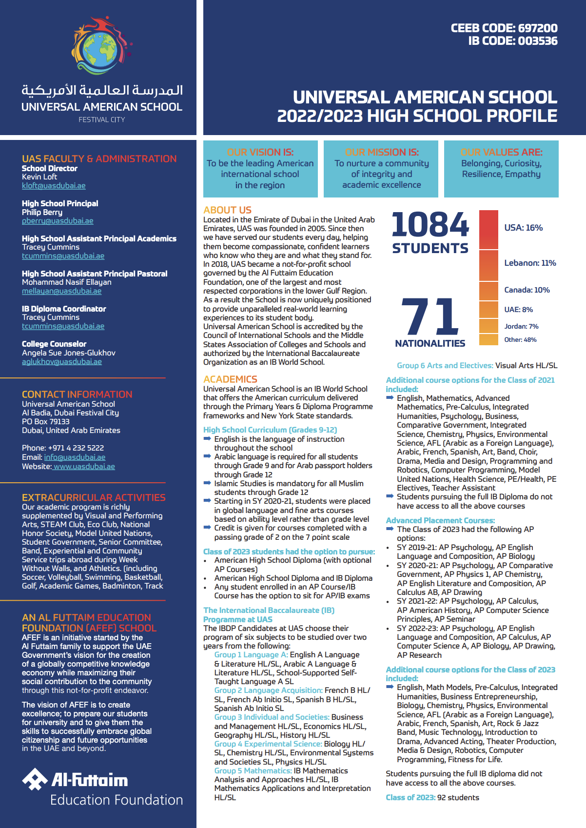 Brochures and Factsheets - Universal American School (UAS) in Dubai